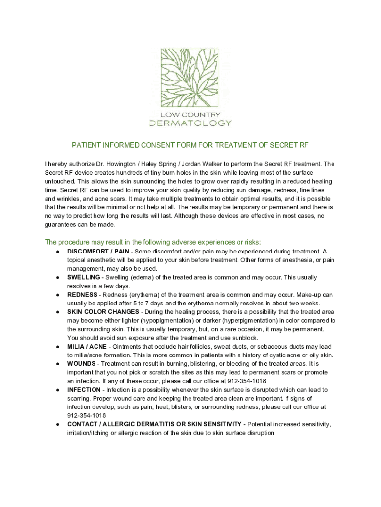 Fillable Online PATIENT INFORMED CONSENT FORM FOR TREATMENT OF SECRET ...