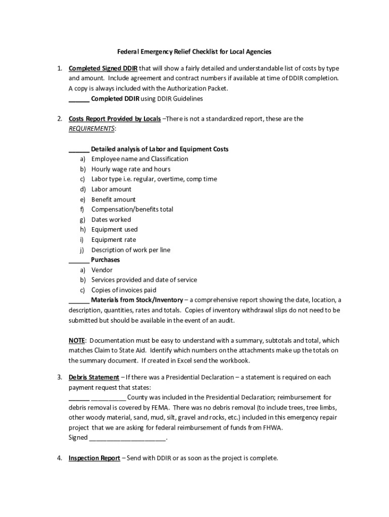 Fillable Online Federal Emergency Relief Checklist for Local Agencies 1 ...