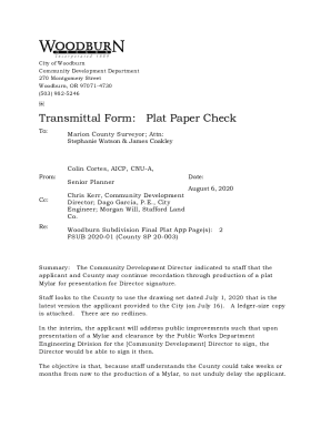 Fillable Online Transmittal Form: Plat Paper Check Fax Email Print ...