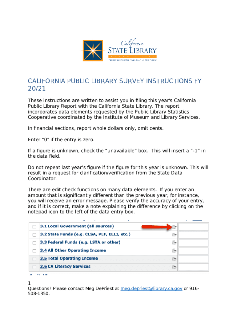 CALIFORNIA PUBLIC LIBRARY SURVEY INSTRUCTIONS FY 20/21 Doc Template ...