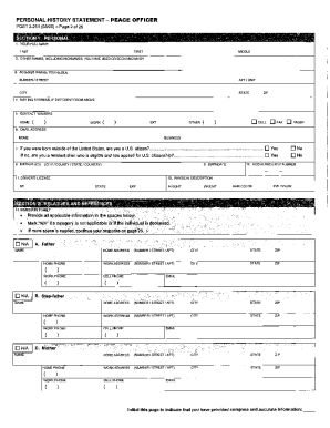 Fillable Online PERSONAL HISTORY STATEMENT - PEACE OFFICER Fax Email Print - pdfFiller