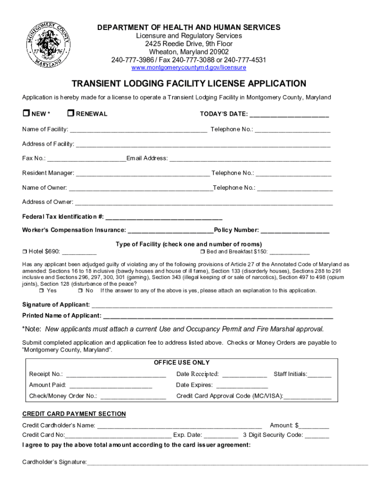 Fillable Online TRANSIENT LODGING FACILITY LICENSE APPLICATION Fax ...