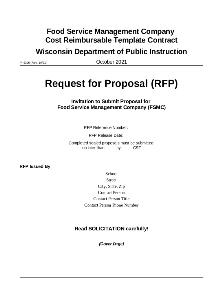 Food Service Management Company Cost Reimbursable RFP - dpi wi Doc ...
