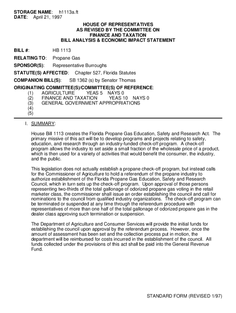 Fillable Online STANDARD FORM (REVISED 1/97) STORAGE NAME: h1113a.ft ...