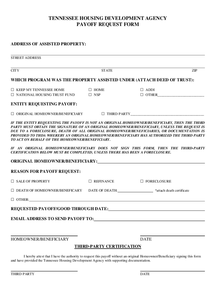 Fillable Online 10.14.20-THDA-PAYOFF-REQUEST-FORM.pdf Fax Email Print ...