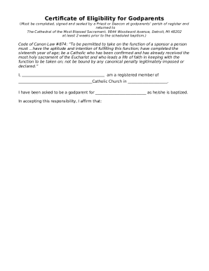godparents certificate word template Doc Template | pdfFiller