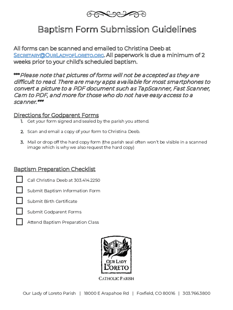 Fillable Online Step 2 - Baptism Information Form - Our Lady of Loreto ...