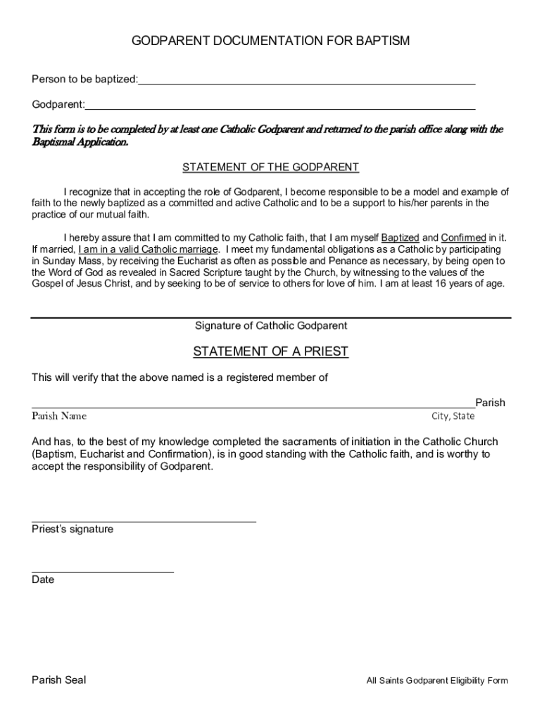 Fillable Online All Saints Godparent Eligibility Form - Eng and Span ...