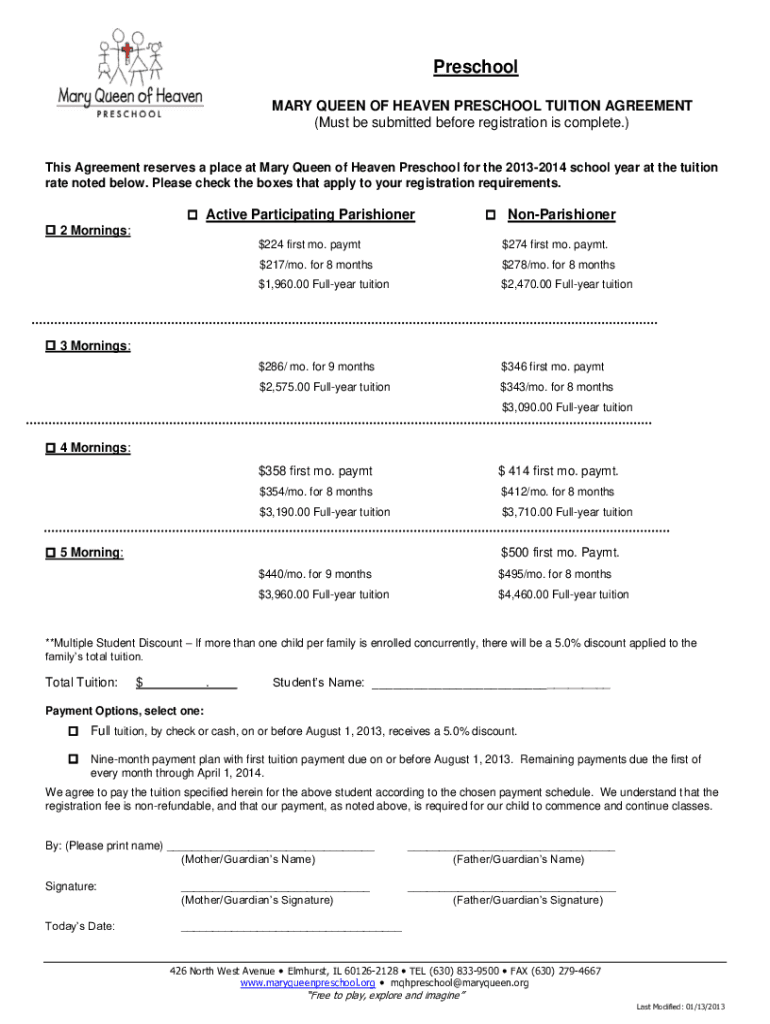 Fillable Online www.maryqueen.orgpreschoolformsMARY QUEEN OF HEAVEN ...