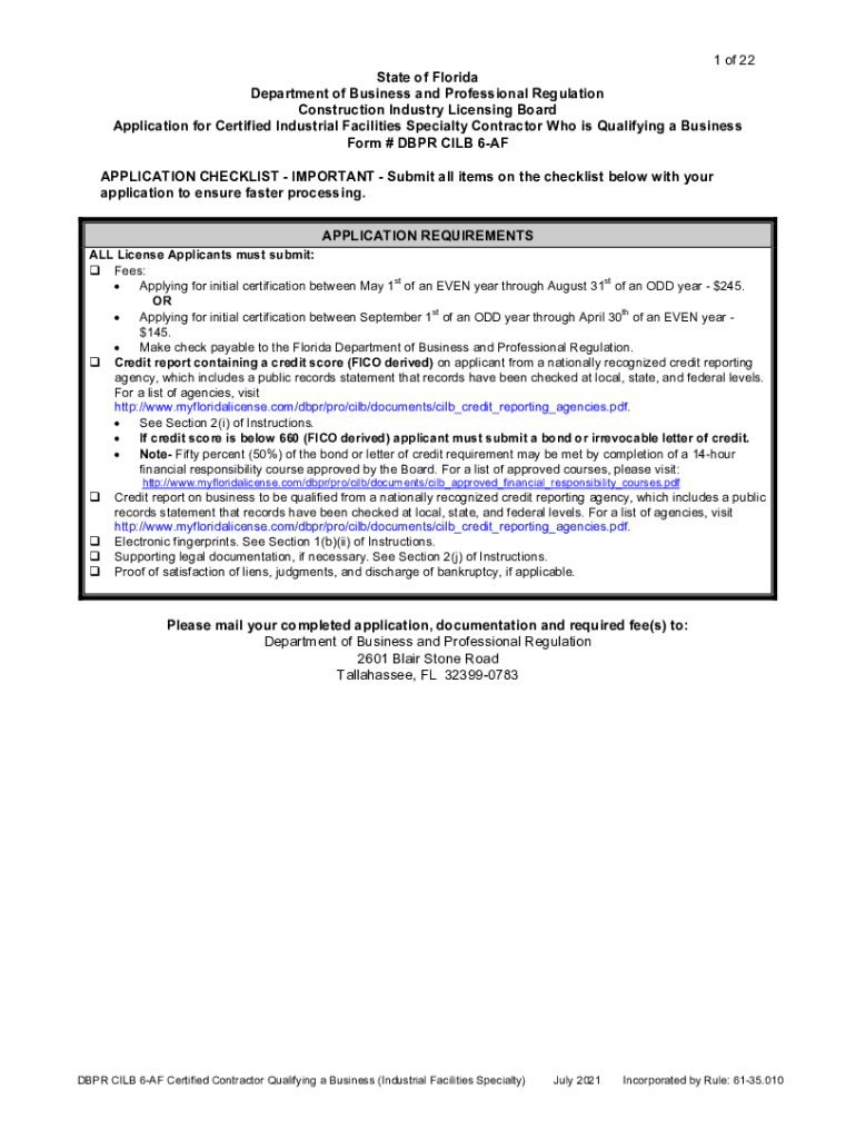 2021-2025 Form FL DBPR CILB 6-AF Fill Online, Printable, Fillable ...
