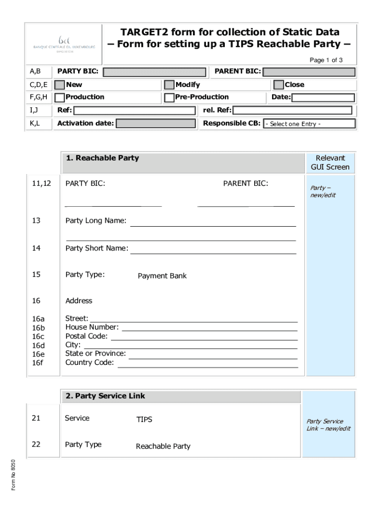 Fillable Online TARGET2 form for collection of Static Data Form for ...