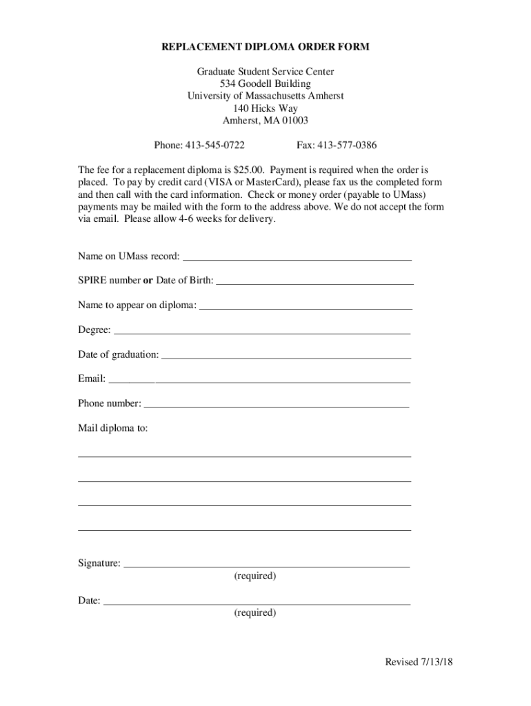 Fillable Online Replacement Diploma Order form 71318 Fax Email Print - pdfFiller