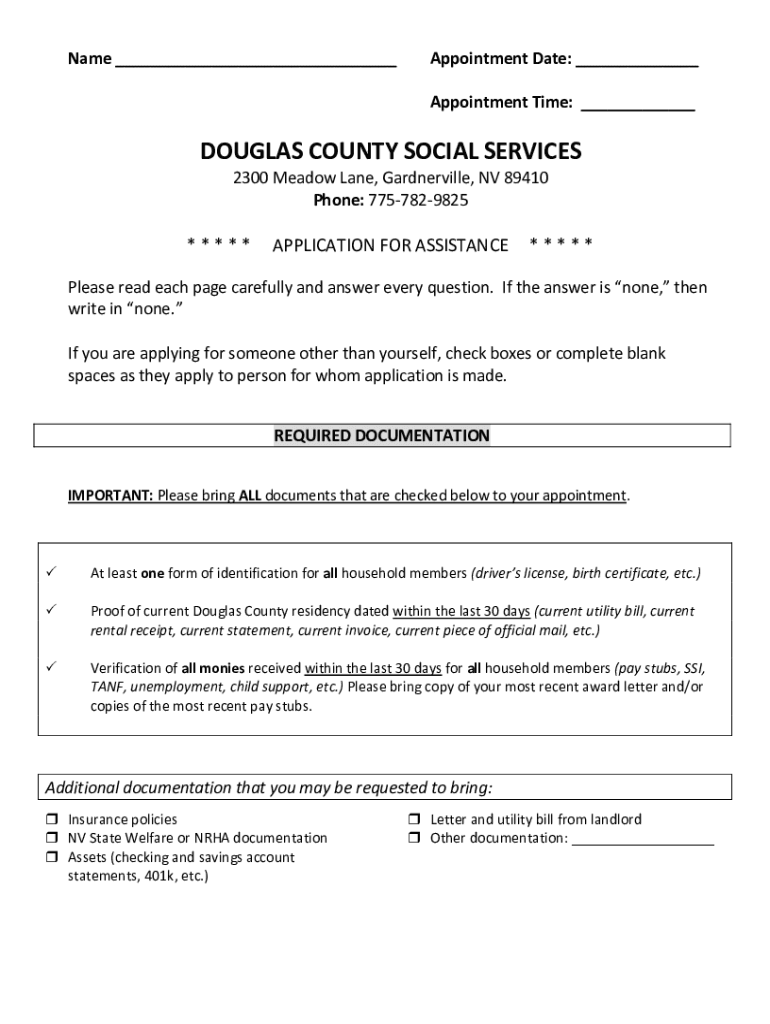 Fillable Online Douglas County NV Social Services, 2300 Meadow Ln ... Fax Email Print - pdfFiller