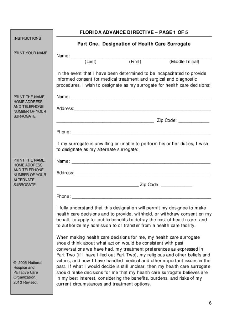 Fillable Online Westside Primary Care - Florida Advance Directive ...