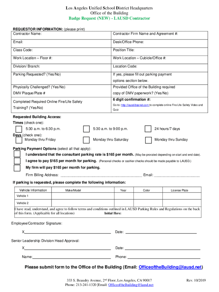 Fillable Online L A U S D Office of the Building Badge Request (NEW ...