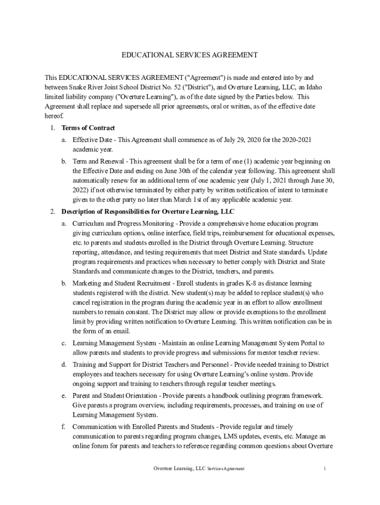Fillable Online Educational Services Agreement Sample ContractsLaw ...