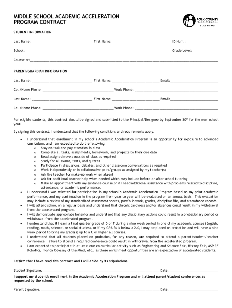 Fillable Online Polk County Public Schools Middle School Academic ...
