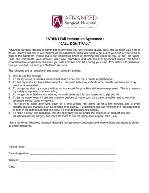Fillable Online PATIENT Fall Prevention Agreement CALL, DONT FALL Fax ...