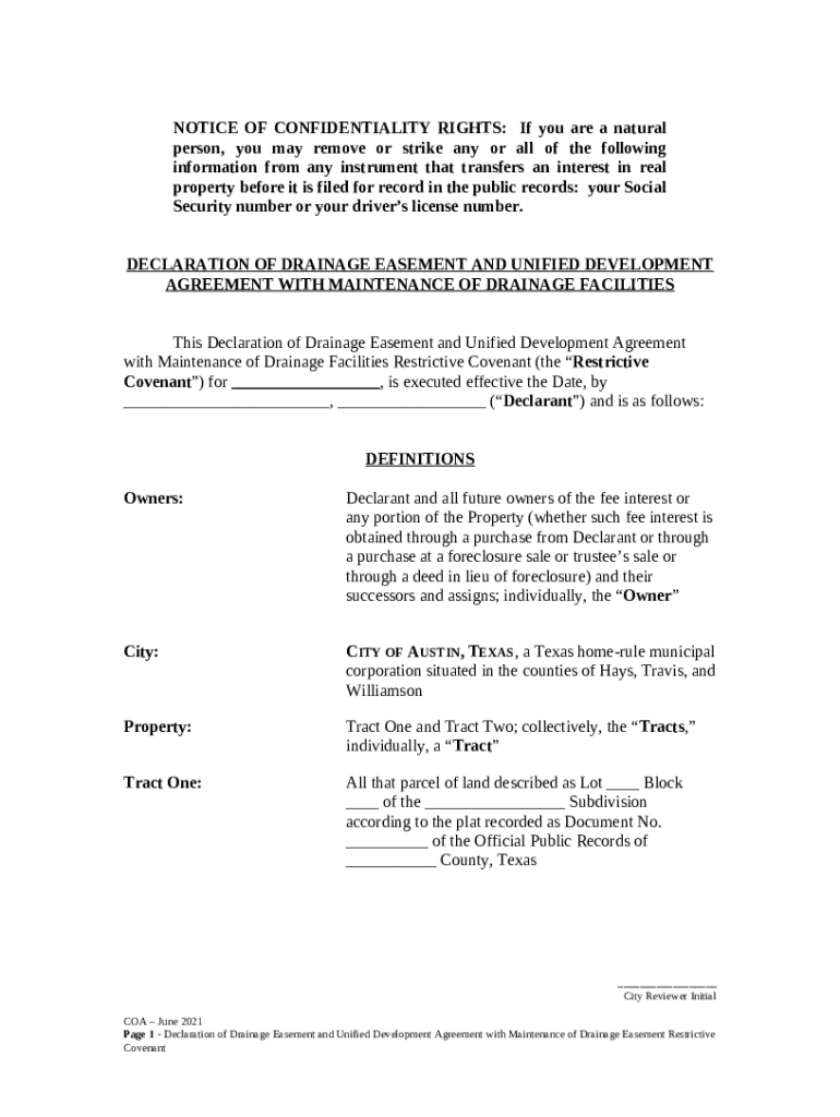 DECLARATION OF DRAINAGE EASEMENT AND UNIFIED DEVELOPMENT AGREEMENT WITH ...