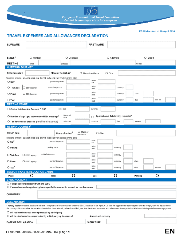 Paper declaration for reimbursement as from 29 January 2018 Doc Template | pdfFiller