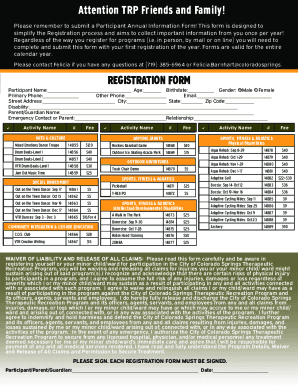 Fillable Online INTERNS Attention TRP Friends and Family! REGISTRATION ...