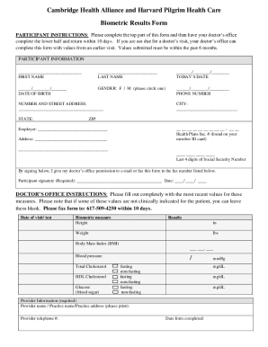 Fillable Online Biometric Results Form - Cambridge Health Alliance Fax ...