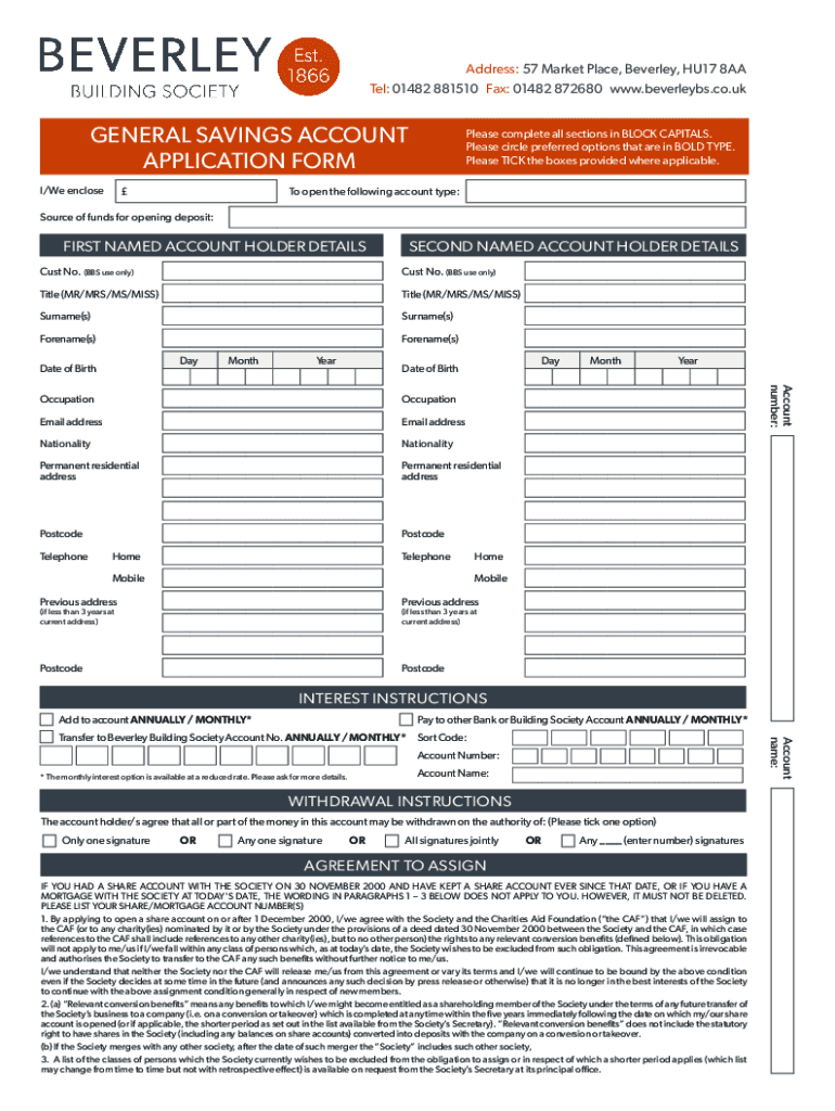 Fillable Online GENERAL SAVINGS ACCOUNT APPLICATION FORM Fax Email ...