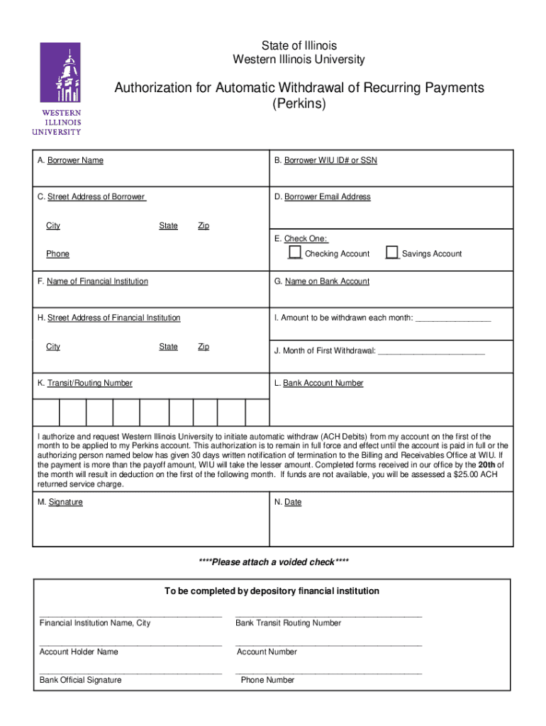 Fillable Online Fillable Authorization for Automatic Withdrawal of ...