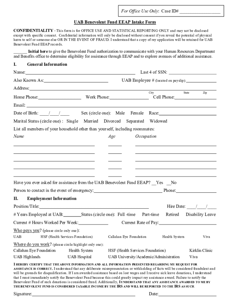 Fillable Online Benevolent Fund EEAP Intake Form Fax Email Print ...