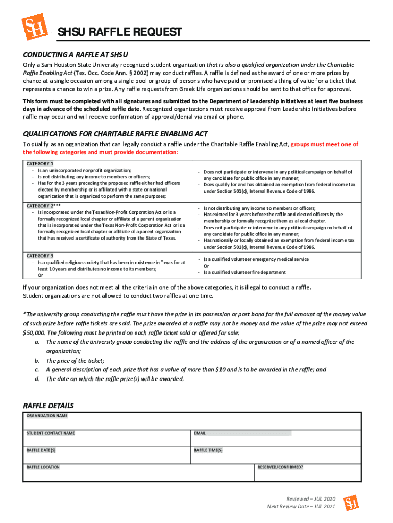 Fillable Online Fillable Online shsu raffle request - Sam Houston State ... Fax Email Print ...