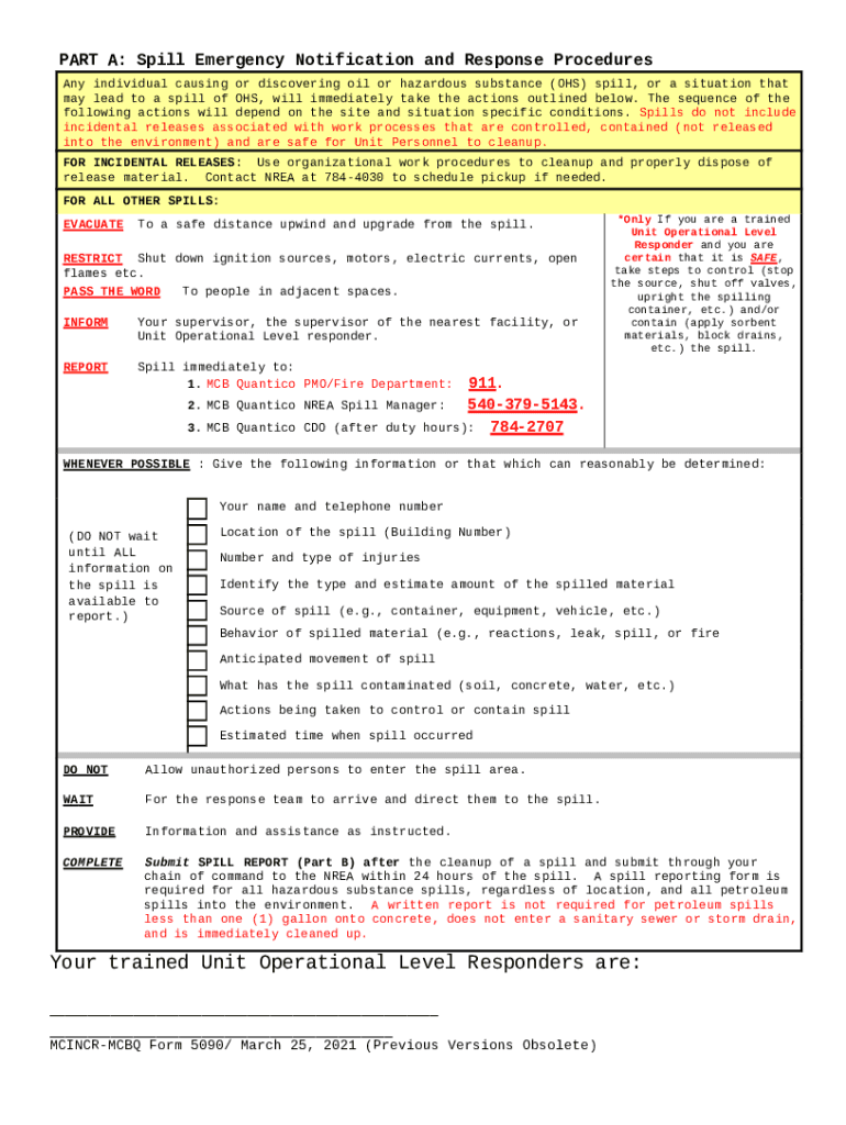 PART A: Spill Emergency Notification and Response Procedures Doc ...