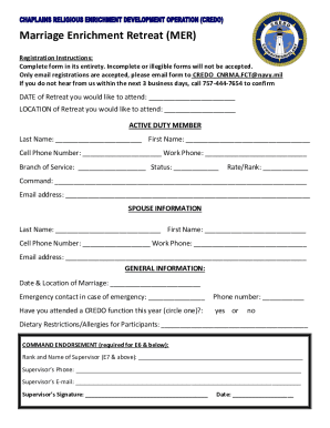 Fillable Online MARRIAGE & FAMILY RETREAT/WORKSHOP REGISTRATION FORM ...