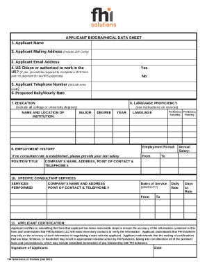 APPLICANT BIOGRAPHICAL DATA SHEET 1. Applicant Name US? No Doc Template ...