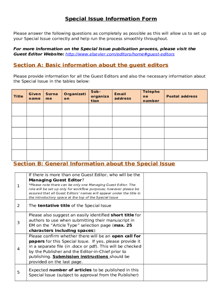 Special Issue Ination - Elsevier Doc Template | pdfFiller