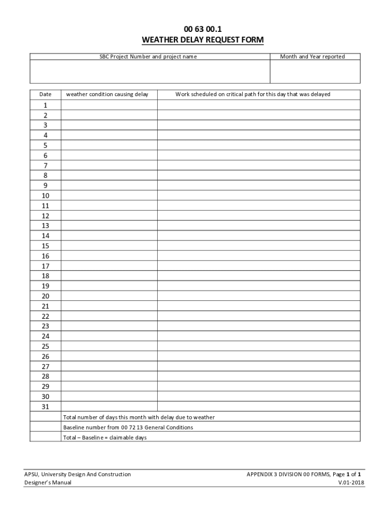 Weather Delay Request Form - Fill Out, Sign & Share Online | pdfFiller