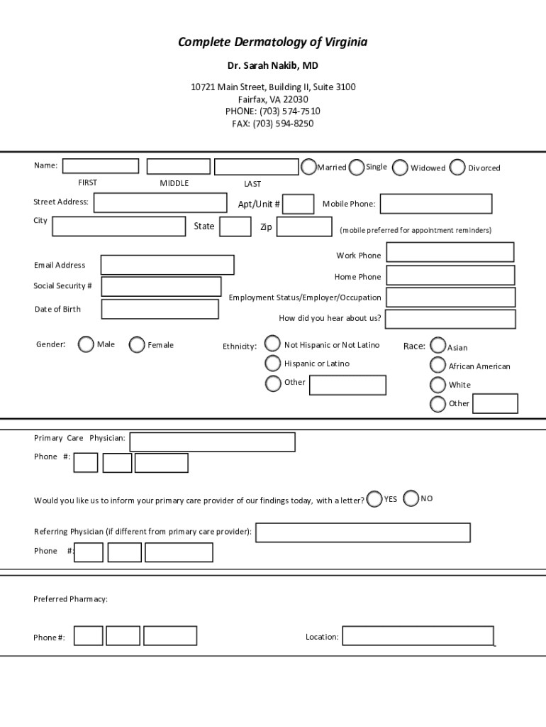 Fillable Online Sarah Nakib, MD 10721 Main St, Suite 3100 Fairfax, VA ...