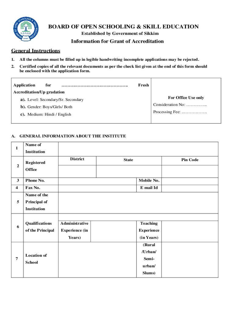 Fillable Online BOARD OF OPEN SCHOOLING & SKILL EDUCATION - bosse.ac.in ...