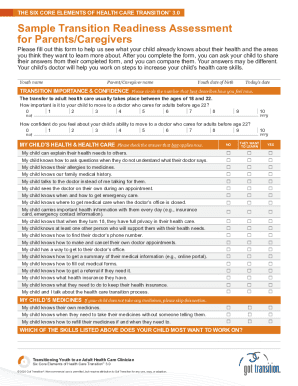 Fillable Online health utah Sample Transition Readiness Assessment for ...
