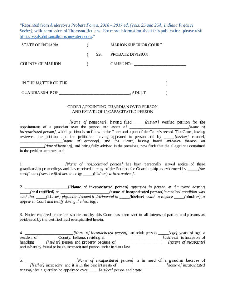 ORDER APPOINTING GUARDIAN OVER PERSON AND ESTATE OF INCAPACITATED ...