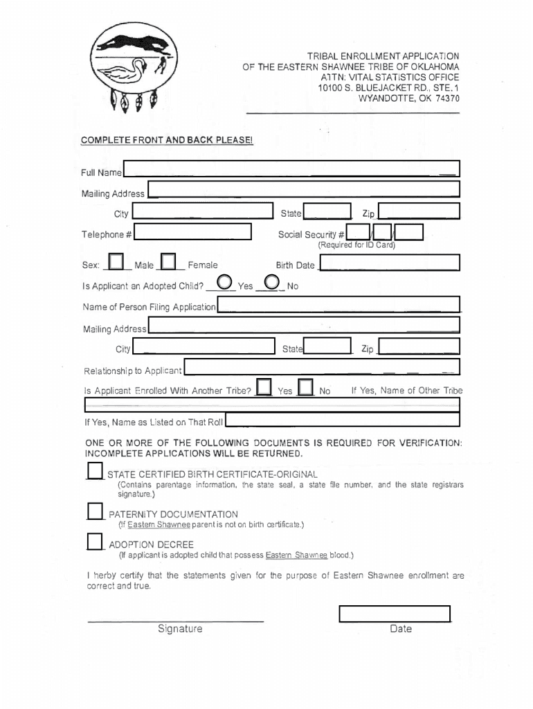 Fillable Online PDF tribal enrollment application of the eastern ...