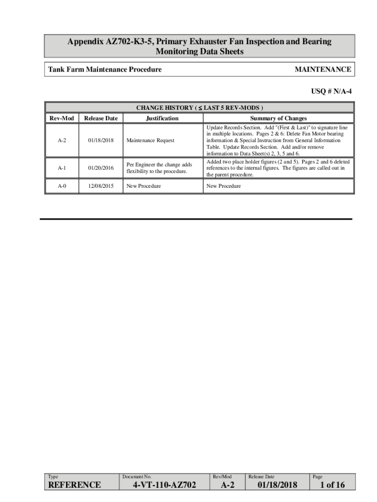 Fillable Online Primary and Annulus Exhauster Fan Quarterly Inspection ...