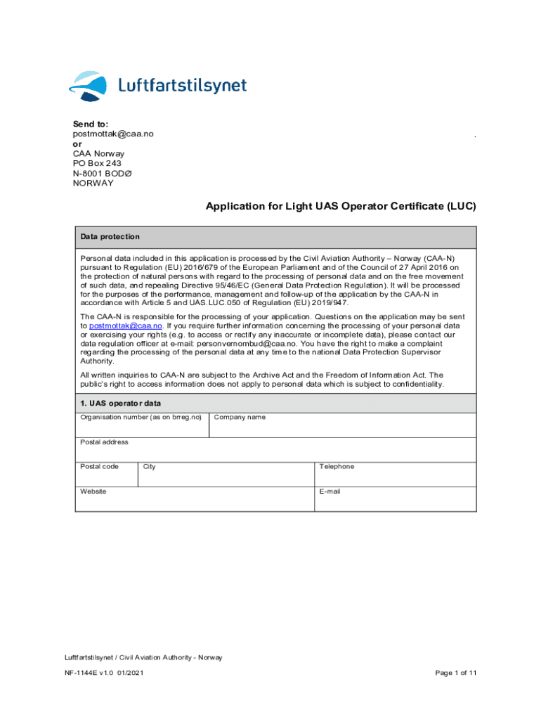 Fillable Online NF-1144E Application for Light UAS Operator Certificate (LUC). Application LUC ...