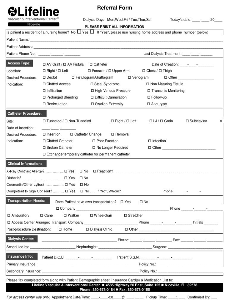 Fillable Online lifelinevascular.comwp-contentuploadsReferral Form ...