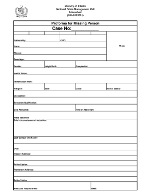 Fillable Online Proforma for Missing Person Case No: - Ministry of ...