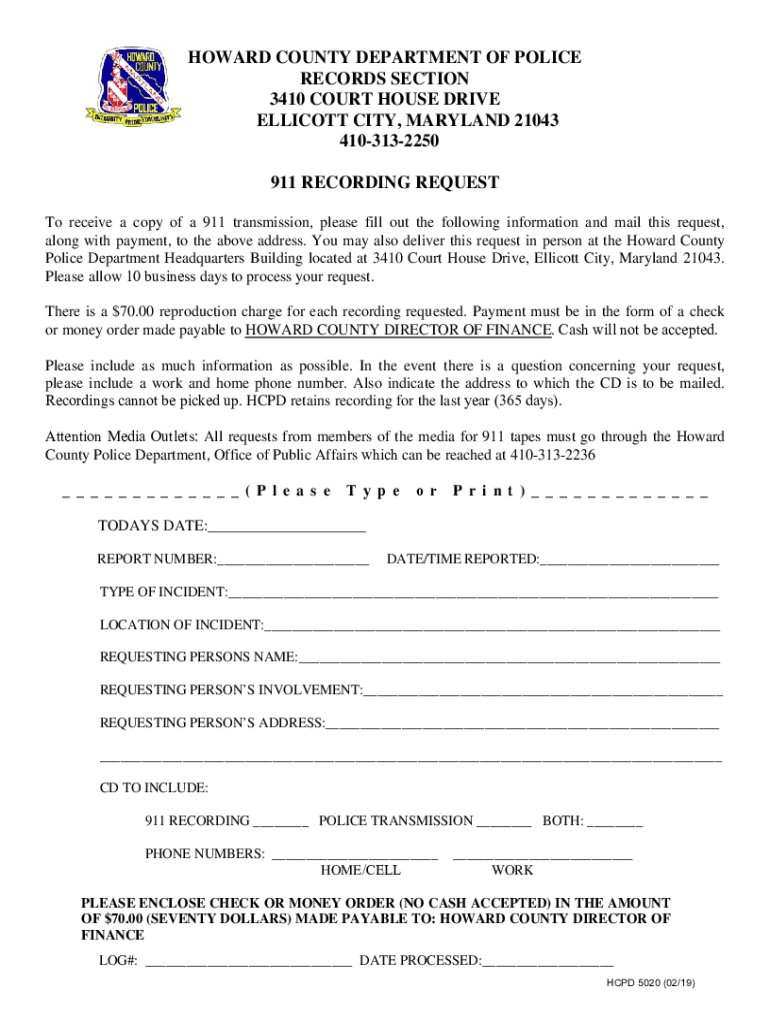 Fillable Online 911 Recording Request Form Fax Email Print - pdfFiller