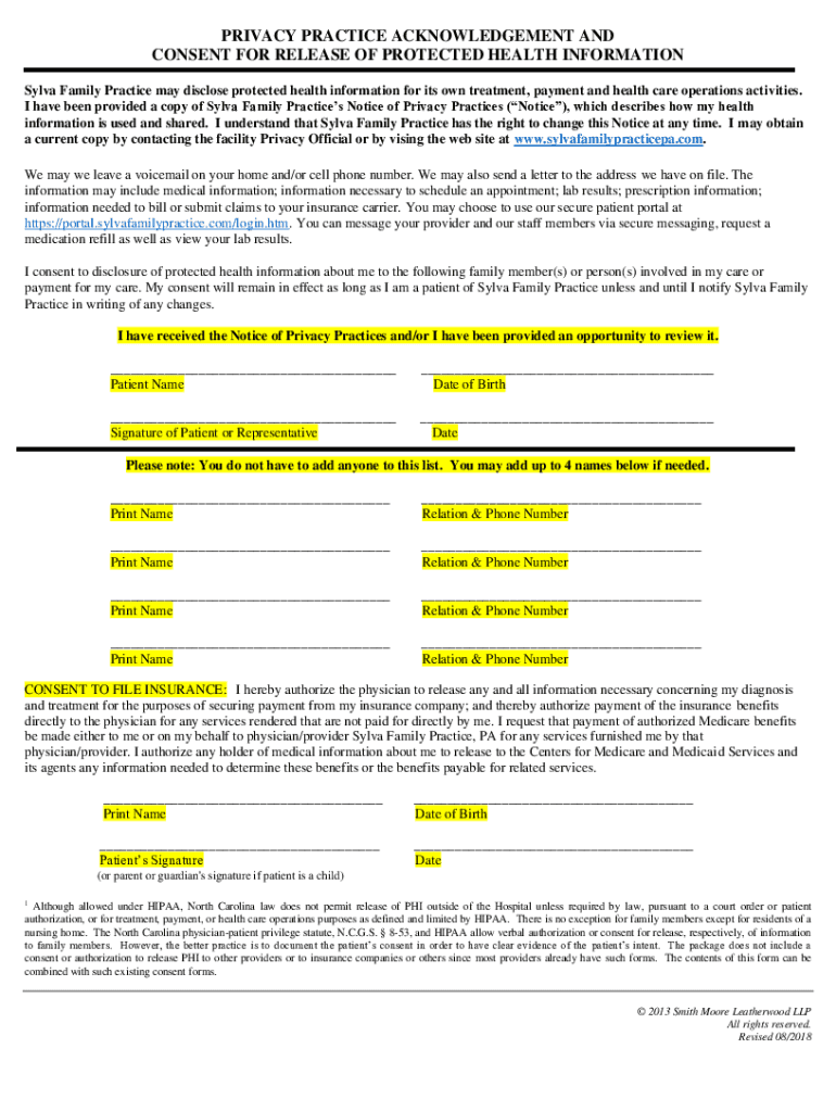 Fillable Online PRIVACY PRACTICE ACKNOWLEDGEMENT AND CONSENT FOR ...