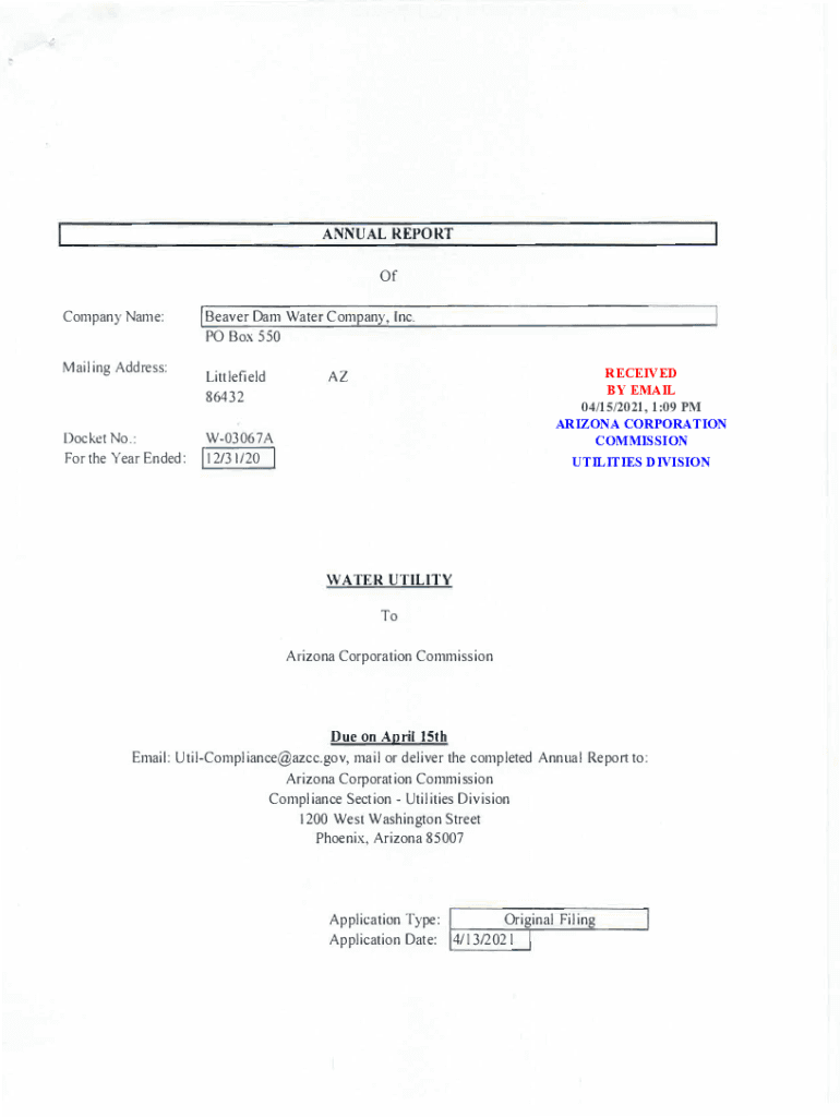 Fillable Online ANNUAL REPORT WATER UTILITY Fax Email Print - pdfFiller