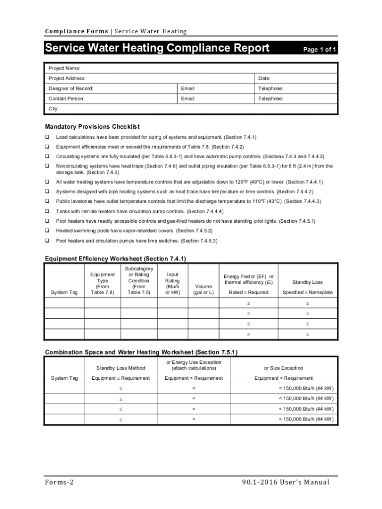 Fillable Online 90.1-2016 - Service Water Heating (SWH) Compliance Form ...