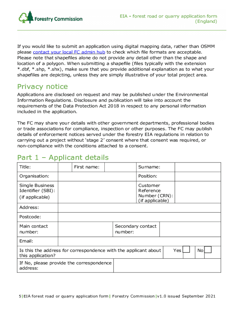 Fillable Online EIA forest road or quarry application form - GOV.UK Fax Email Print - pdfFiller