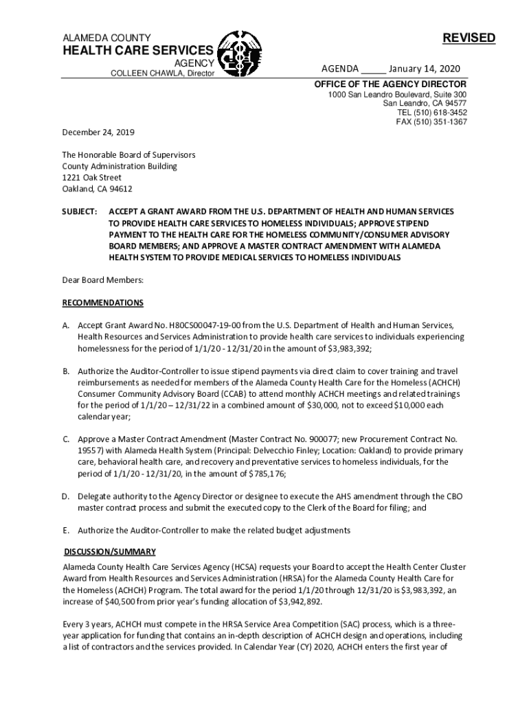 Fillable Online HEALTH CARE SERVICES AGENCY COLLEEN CHAWLA, Director ...